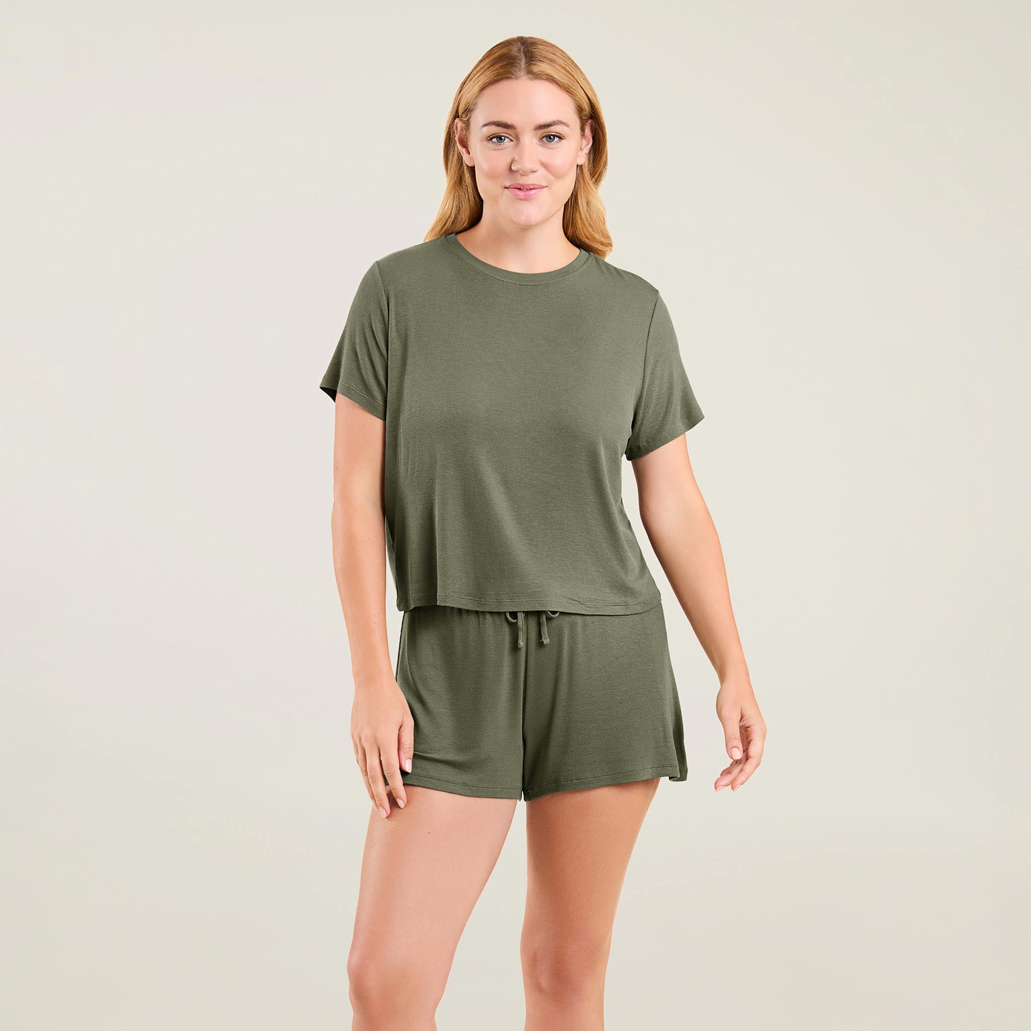 Ribbed Pajama Short Set | Olive