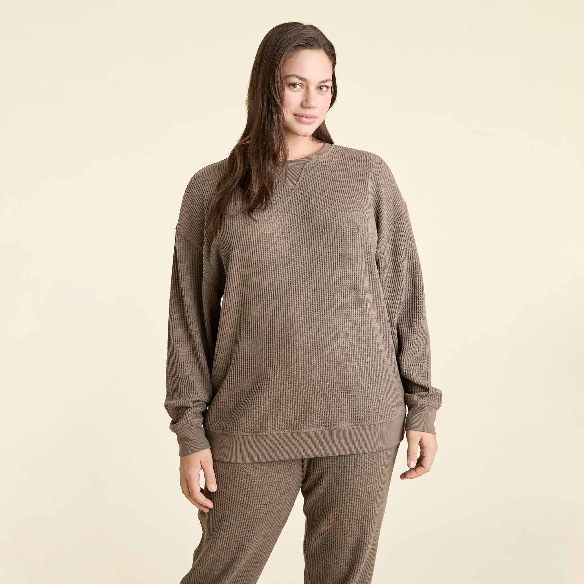 Waffle Crewneck Pullover Mocha