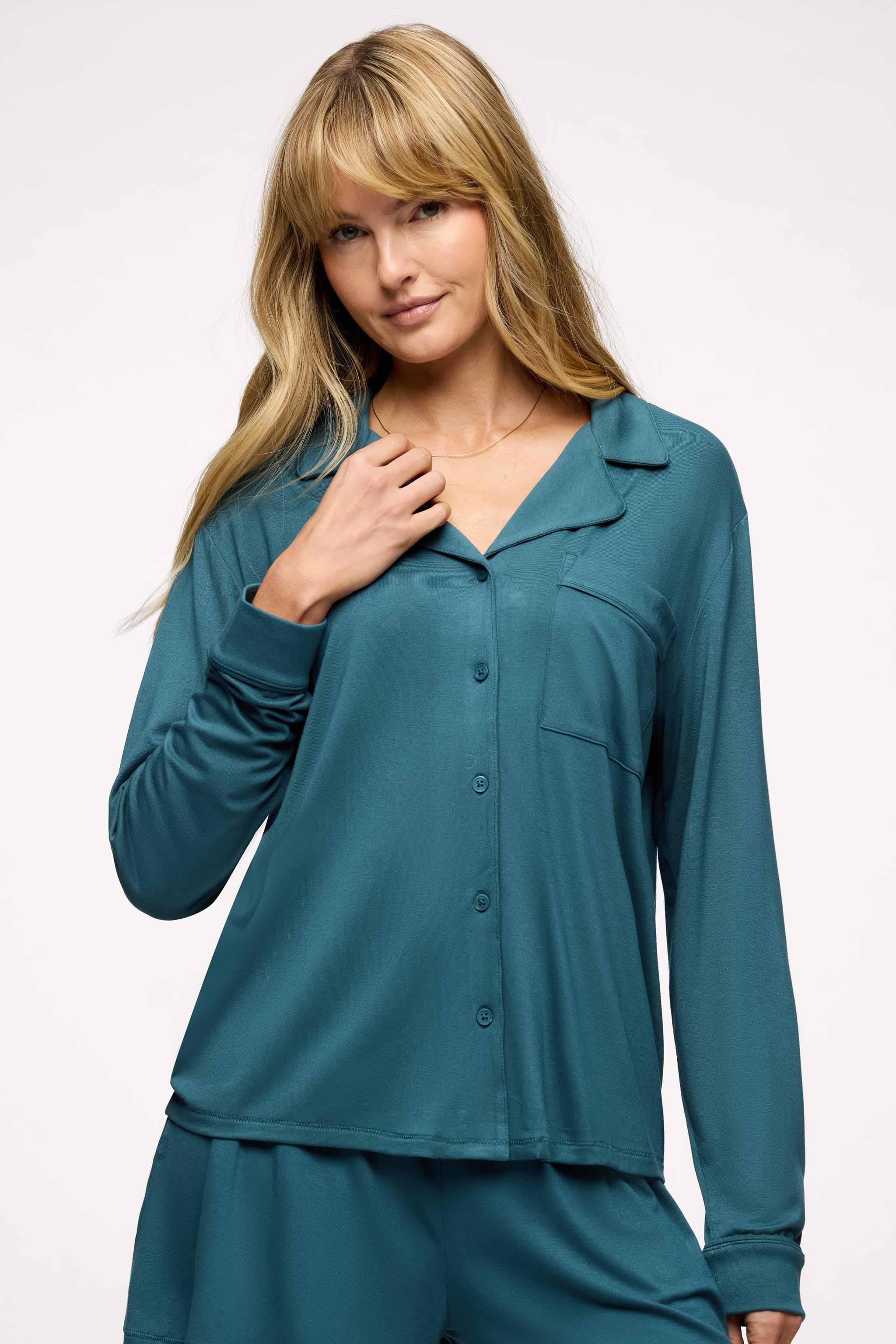 Long Sleeve Button-Up Pajama Shirt | Ocean – nuuds