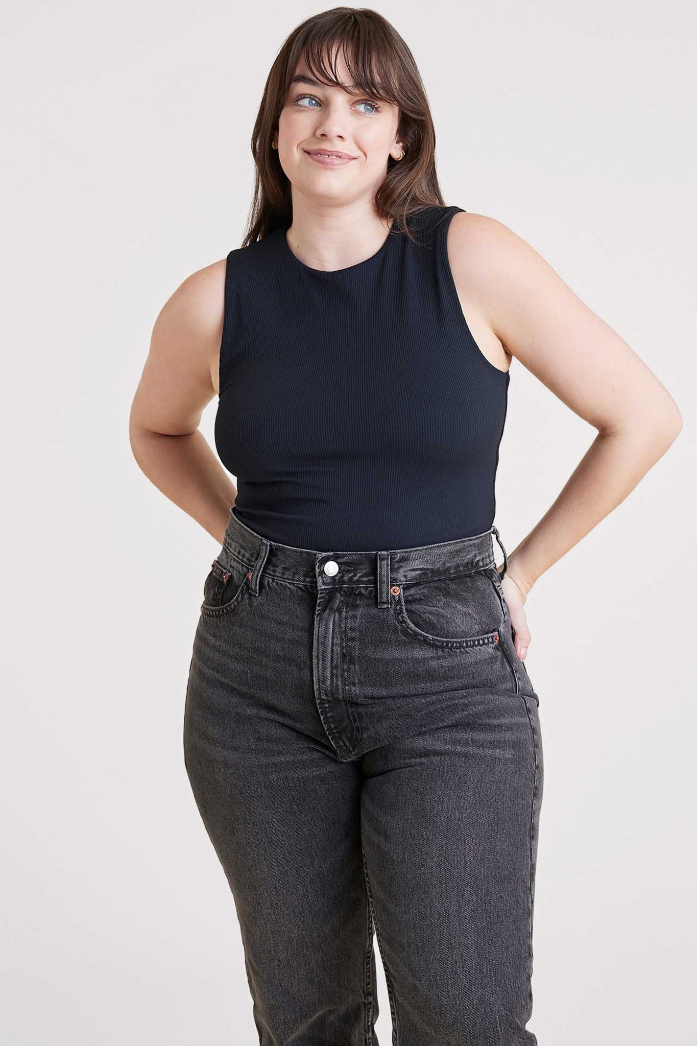 Ribbed Crewneck Tank Bodysuit | Black – nuuds