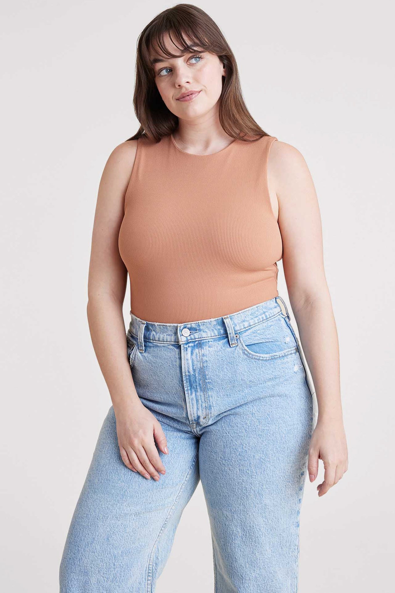 Ribbed Crewneck Tank Bodysuit | Clay – nuuds