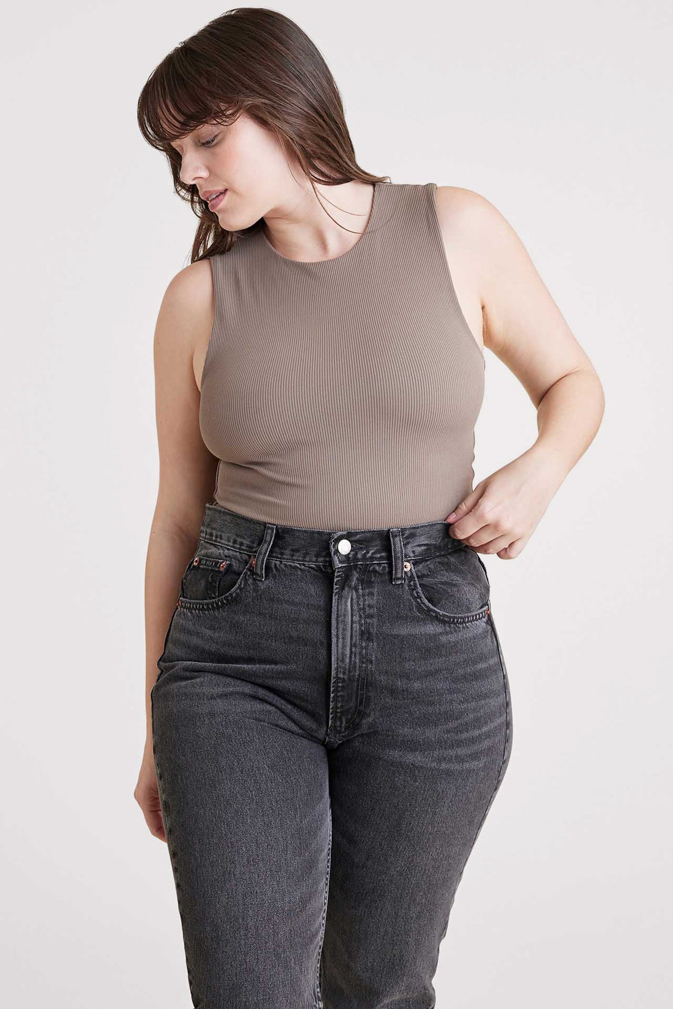 Ribbed Crewneck Tank Bodysuit | Mocha – nuuds