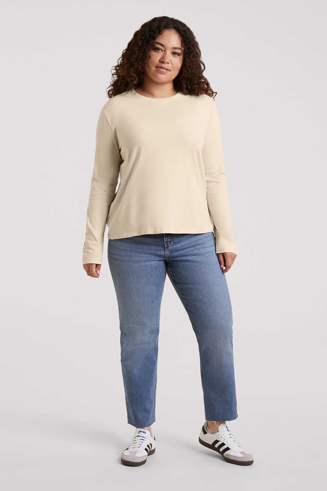 Vintage Cotton Long Sleeve Everyday T-Shirt | Bone – nuuds