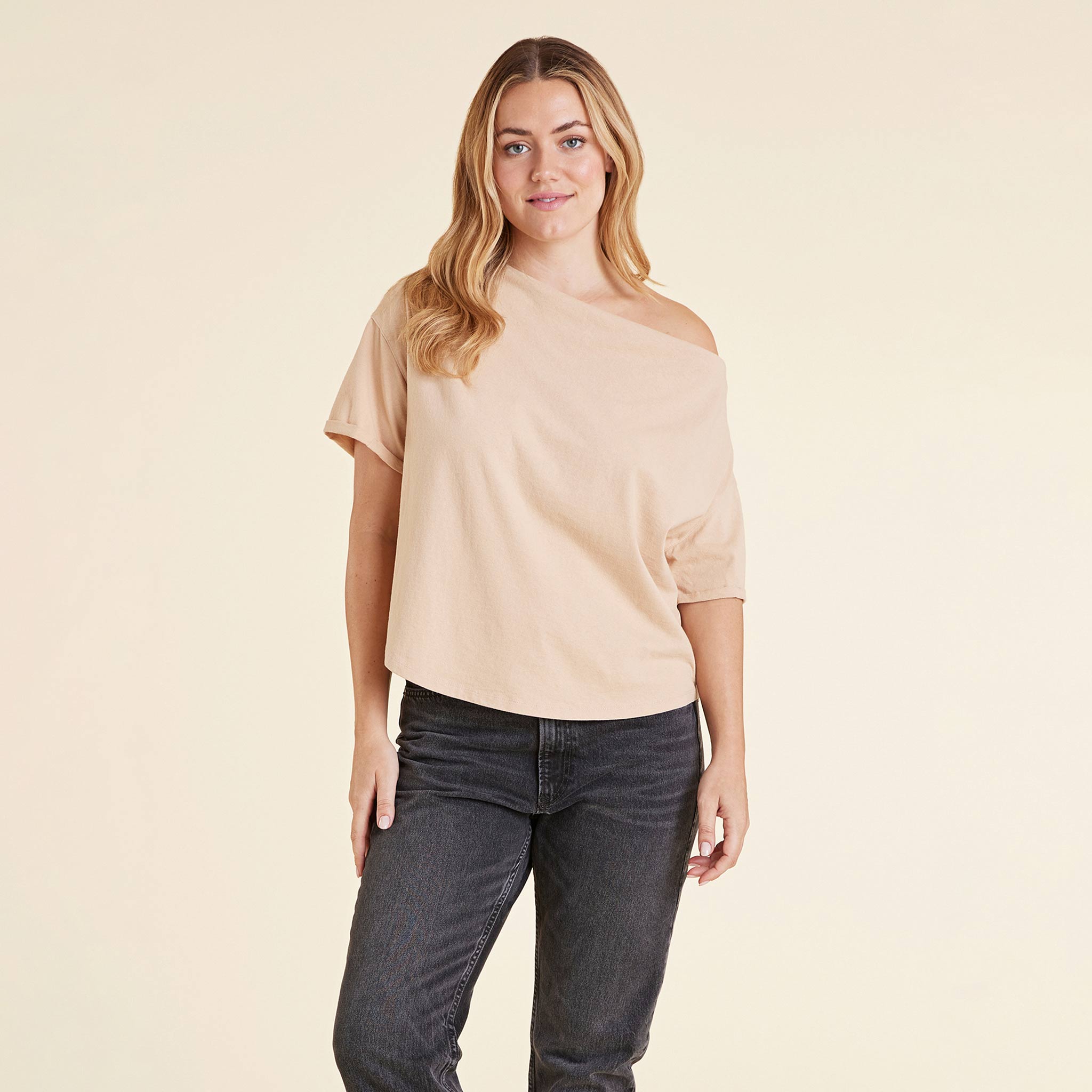 Vintage Cotton Off The Shoulder T-Shirt | Oat