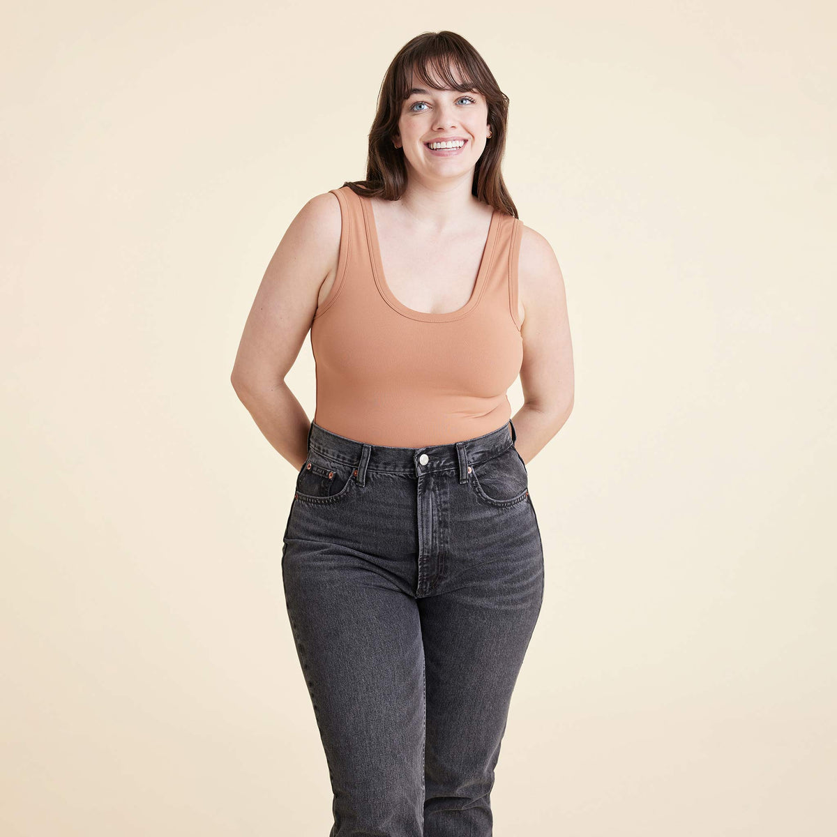 Seamless Scoop Tank Bodysuit | Clay