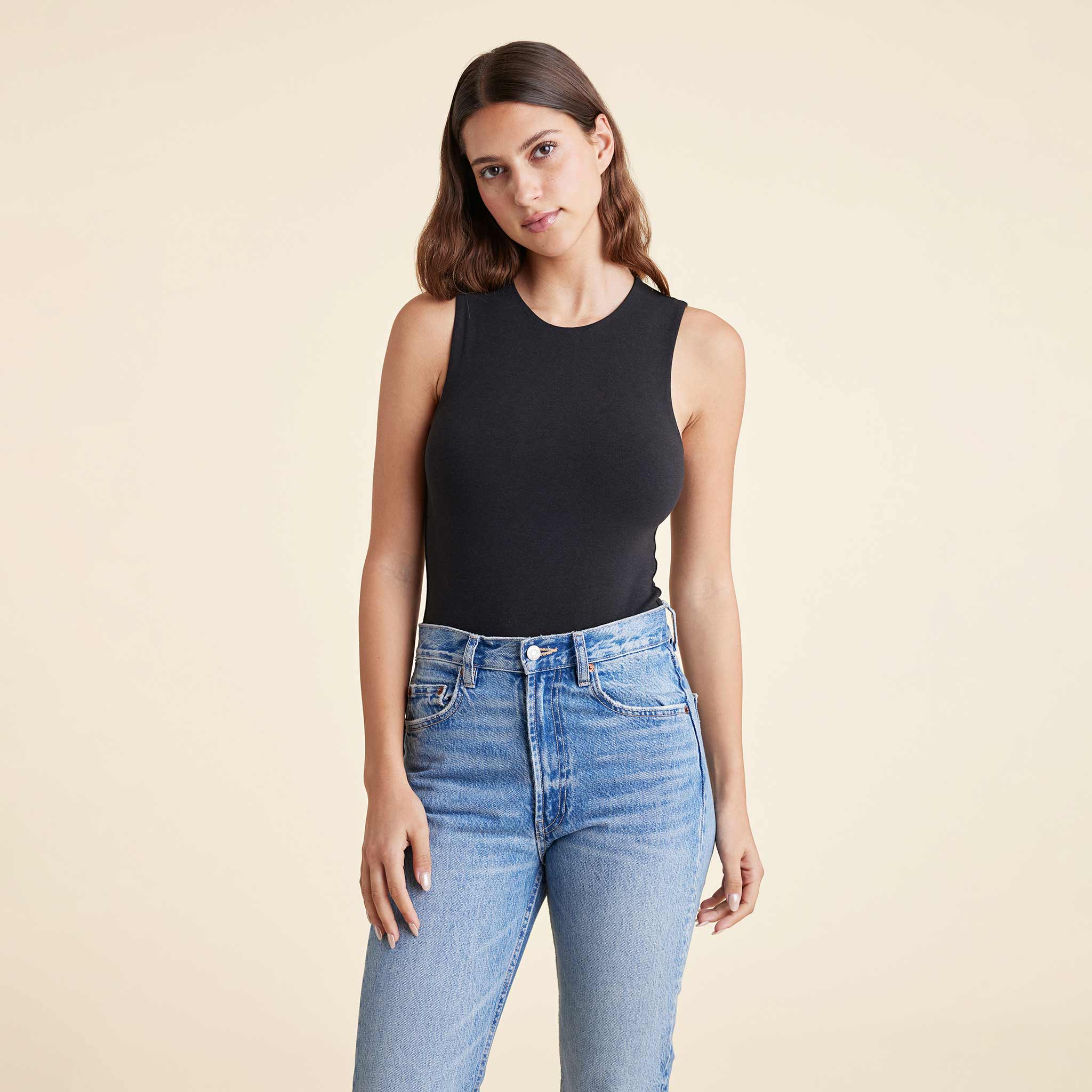 Cotton Stretch Classic Crew Tank Bodysuit | Black