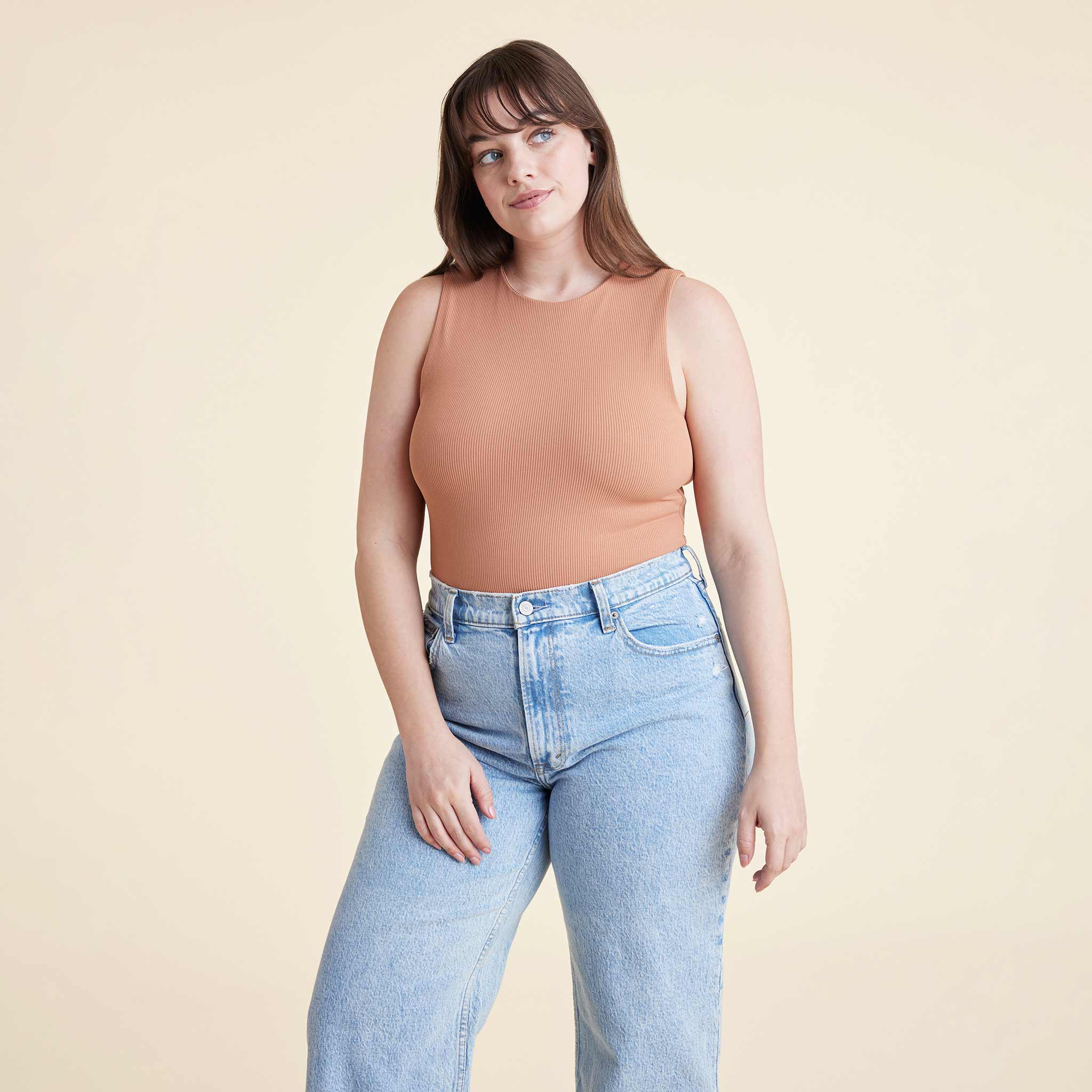 Cotton Stretch Classic Crewneck Tank Bodysuit | Clay