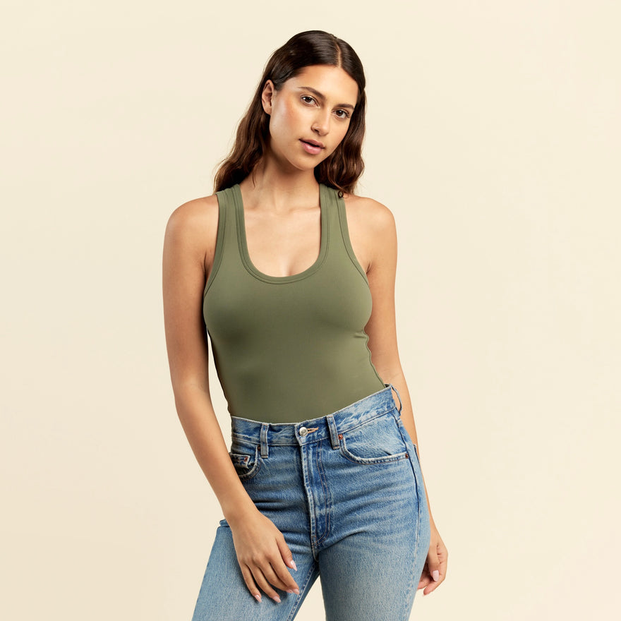 Seamless Scoop Tank Bodysuit | Olive