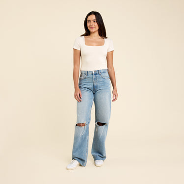 Short Sleeve Square Neck Bodysuit | Heather Bone