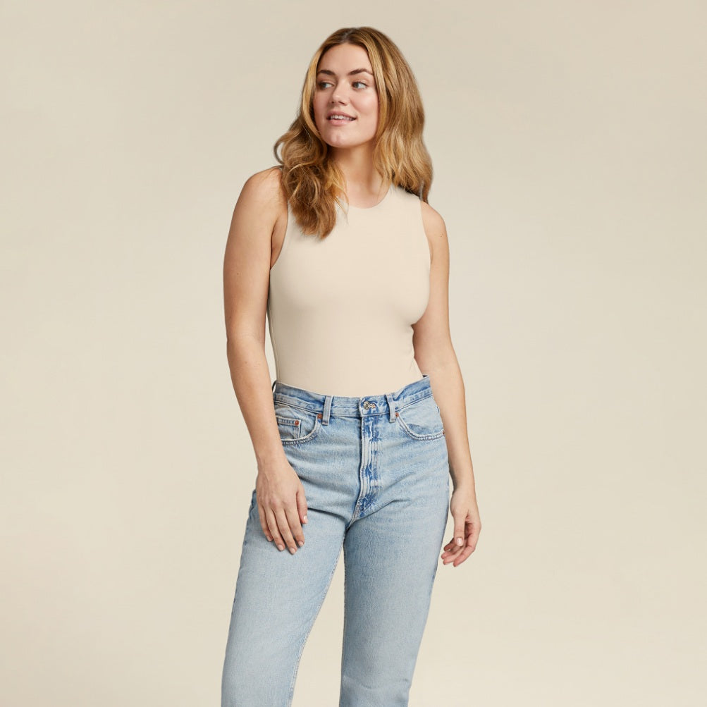 Cotton Stretch Classic Crewneck Tank Bodysuit | Bone